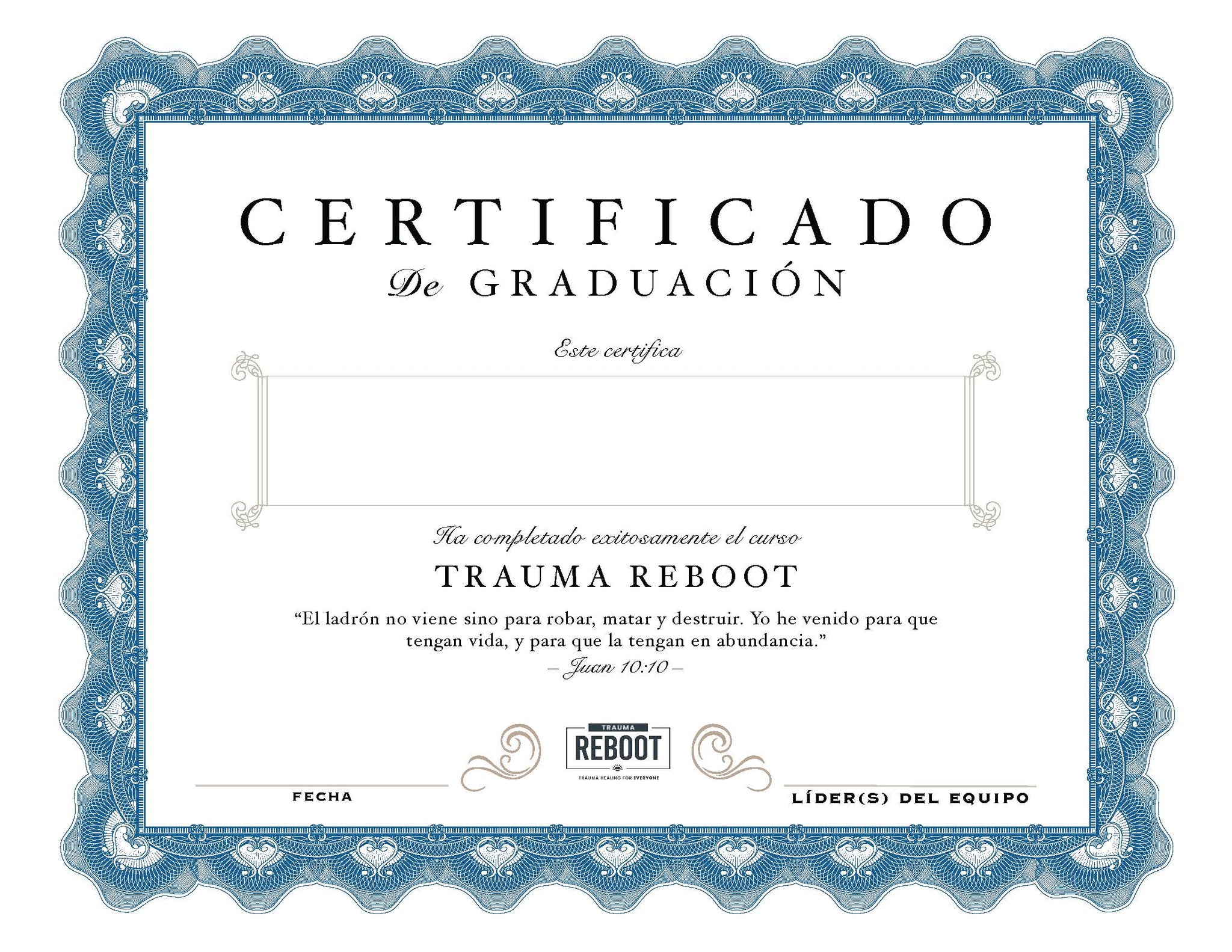 Graduate Certificate – REBOOT Recovery